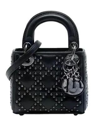 Dior 2022 Micro Lambskin Cannage Studded Supple Lady Satchel - Black