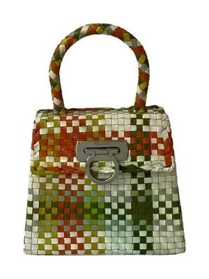 FERRAGAMO Woven Leather Gancini Top Handle Bag - Multicolour