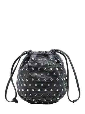 Prada 2000-2013 Studded Leather Drawstring Pouch - Black