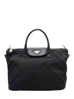 Prada Saffiano Trimmed Tessuto Satchel - Black