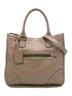 Prada Cervo Open Convertible Tote Satchel - Brown