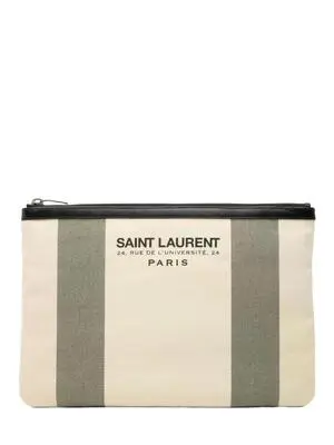 Saint Laurent 2015 Canvas Beach Zip Clutch - White