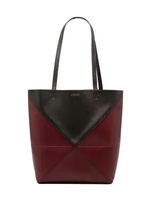 Loewe 2021 Medium Bicolor Shiny Calfskin Puzzle Fold Tote Bag - Red