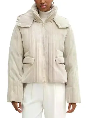 Armani Exchange Hooded Corduroy Puffer Jacket - Neutrals