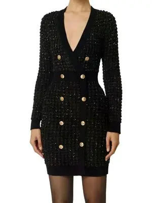 Elisabetta Franchi Buttoned V-neck Mini Dress - Black