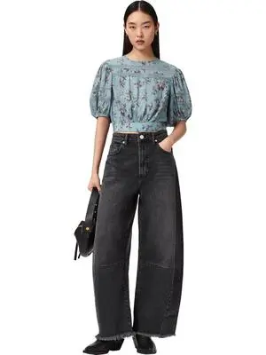 ALLSAINTS Peony Lace Trim Cropped Top - Vine Lake Blue