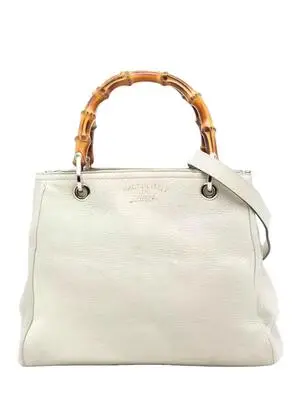 Gucci Small Calfskin Bamboo Shopper Satchel - White