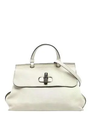 Gucci 2016-2025 Medium Leather Bamboo Daily Satchel - White