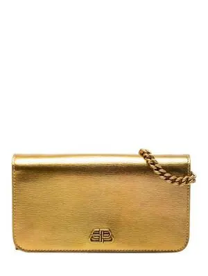 Balenciaga Metallic Leather Phone Holder With Chain - Gold