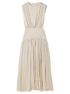 ABADIA Suri Gathered Plissé-satin Gown - Brown