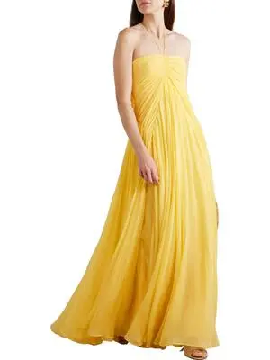 Cult Gaia Ritz Gathered Silk-Chiffon Halterneck Maxi Dress Orange