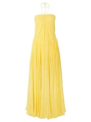 Cult Gaia Ritz Gathered Silk-chiffon Halterneck Maxi Dress - Yellow