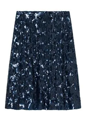 Tory Burch Embellished Sequins A-line Skirt - Navy