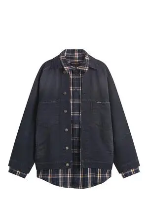 Balenciaga Double Layer Patched Shirt Jacket - Navy/dirty Dark Blue