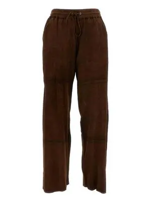 PAROSH Suede Trousers With Drawstring Waist - Brown