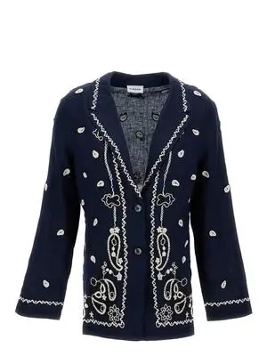 PAROSH Embroidered Linen Jacket - Blue