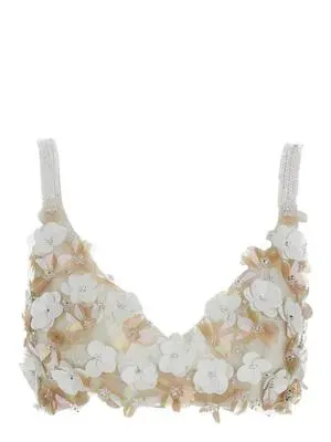 PAROSH Sequin-embellished Bandeau Top - White