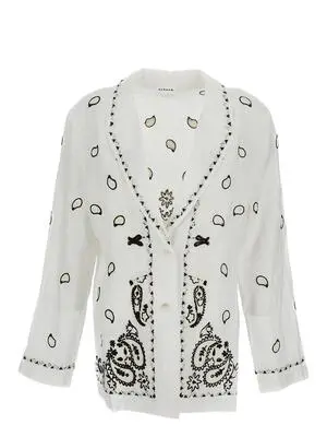 PAROSH Embroidered Linen Jacket - White