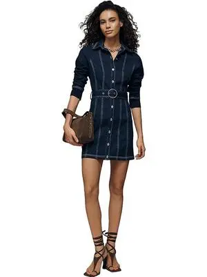 PILCRO Denim Long-sleeve Mini Shirt Dress - Dark Denim