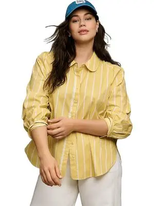 English Factory Striped Cotton Blend Shirt Top - Yellow Stripe