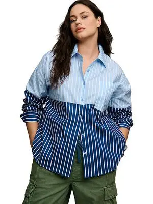 English Factory Colorblock Stripe Shirt Top - Blue Stripe