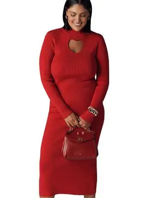 ELOQUII Heart Cutout Midi Dress - Red