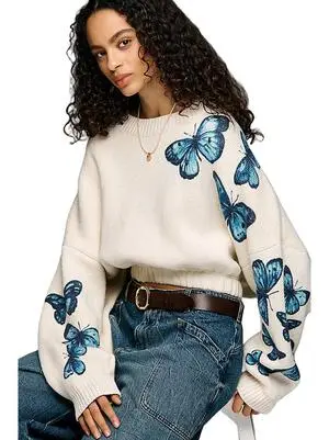 PILCRO Long-sleeve Butterfly Sleeve Pullover - Neutral Pattern