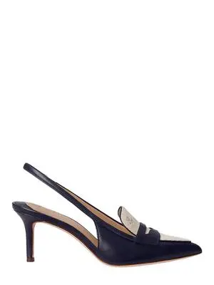 Ralph Lauren Khloe Nappa-canvas Slingback Loafer Pump - Refined Navy/natural/buff