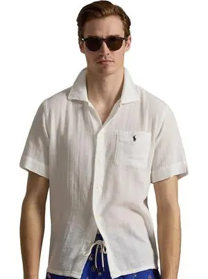 Ralph Lauren Classic Fit Basket-weave Camp Shirt - White