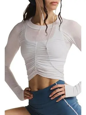Free People Tempo Ruched Long Sleeve Top - White
