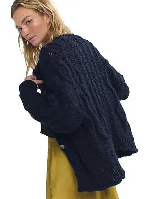 FREE PEOPLE Opal Knit Cardigan With Cable-Knit Design