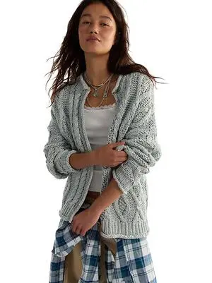 Free People Opal Knit Cardigan With Cable-Knit Design Glacier Mint