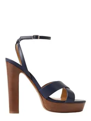 Ralph Lauren Cleary 125-mm Calfskin Platform Sandal - Lux Navy