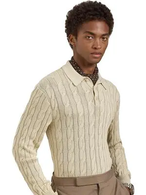 Ralph Lauren Cable-Knit Cotton-Silk Polo Sweater Bone