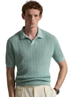 Ralph Lauren Linen Johnny-collar Sweater - Pale Blue