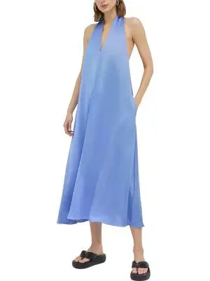 SAMSOE SAMSOE V-neck Halterneck Midi Dress - Blue