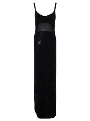 TWENTY FOURHAITCH Rhinestone Sheer-detail Maxi Dress - Black