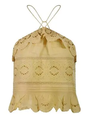 MARANT ETOILE Eyelet Ruffled Top - Neutrals