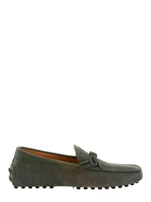 TOD'S Topstitching Tie-detail Flat Shoes - Green