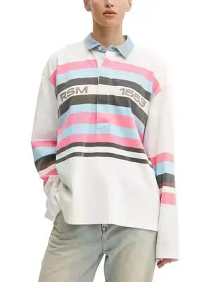 RÉSUMÉ Striped Long-sleeved Polo Top - White