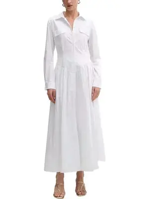 Bardot Long-sleeved Midi Shirt Dress - White