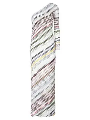 Missoni Chevron-pattern One-shoulder Maxi Dress - White
