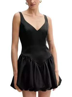 Bardot V-neck Mini Dress - Black