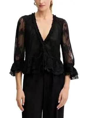 Bardot Ruffled Lace Top - Black