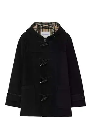 Burberry Hooded Check Wool Duffle Coat - Black