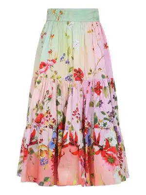 Roberto Cavalli Floral-print Tiered Skirt - Pink