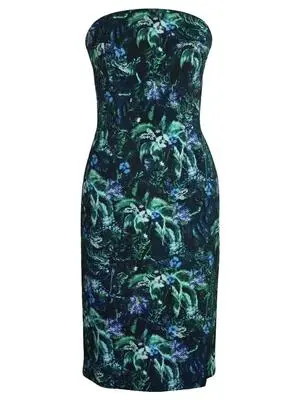 Erdem Floral Print Strapless Dress - Blue