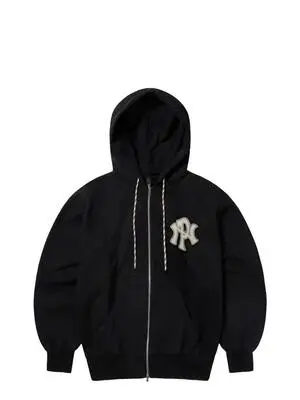 NO PROBLEMO Embroidered Zip Hooded Sweatshirt - Black