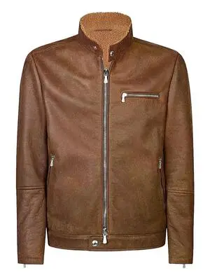 Eleventy Shearling Biker Jacket - Brown