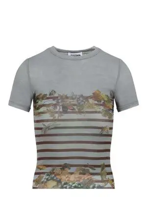 JEAN PAUL GAULTIER Striped Floral-print T-shirt - Grey